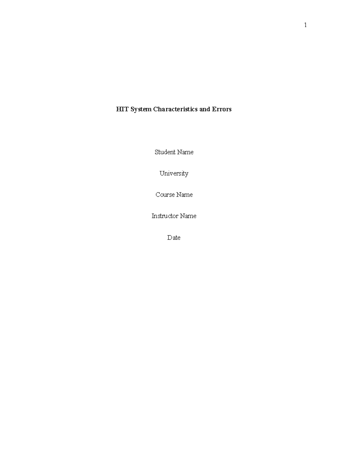 HIT System Characteristics and Errors - A HIT system should be user ...