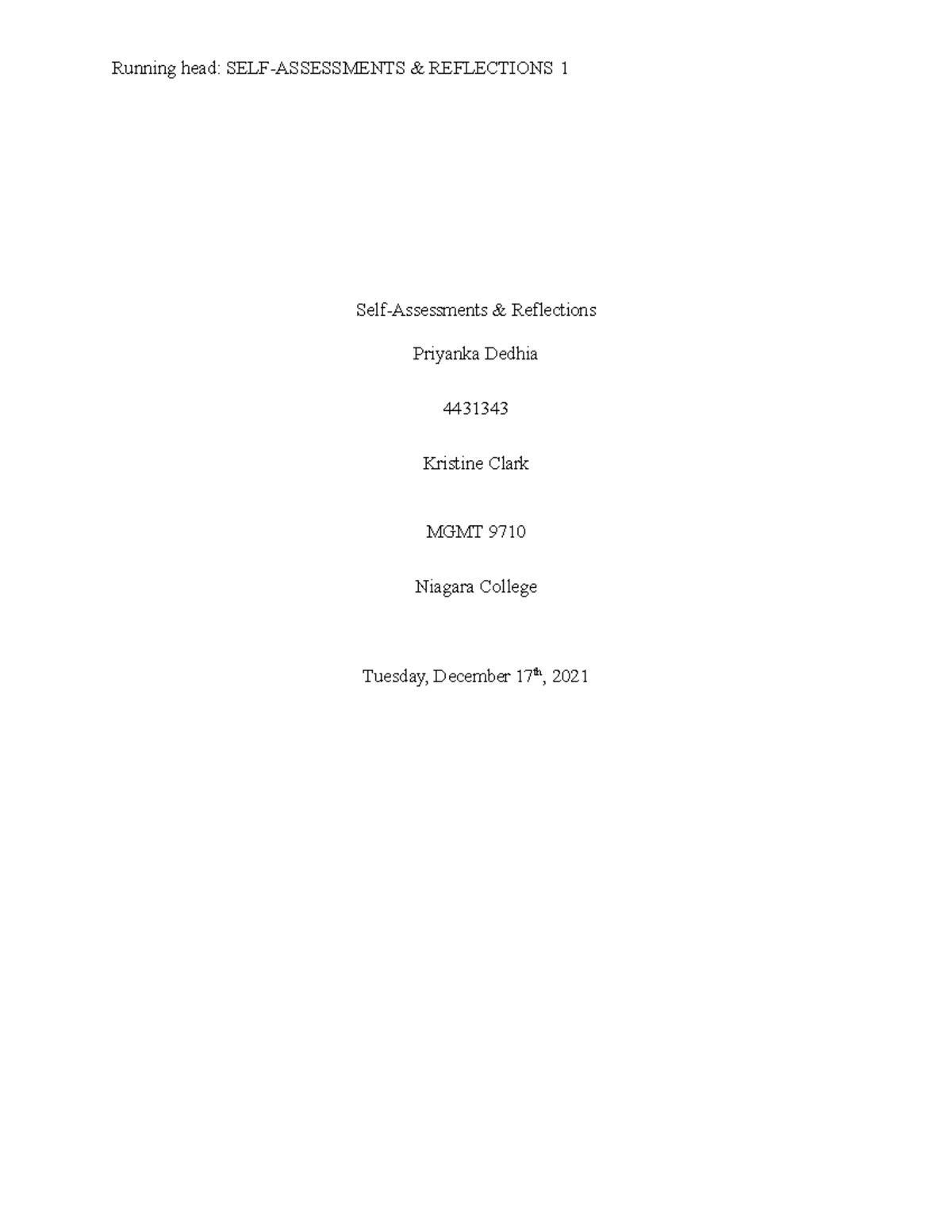 Self Assessments Reflections OB Running Head SELF ASSESSMENTS self-assessments-reflections-ob-running-head-self-assessments