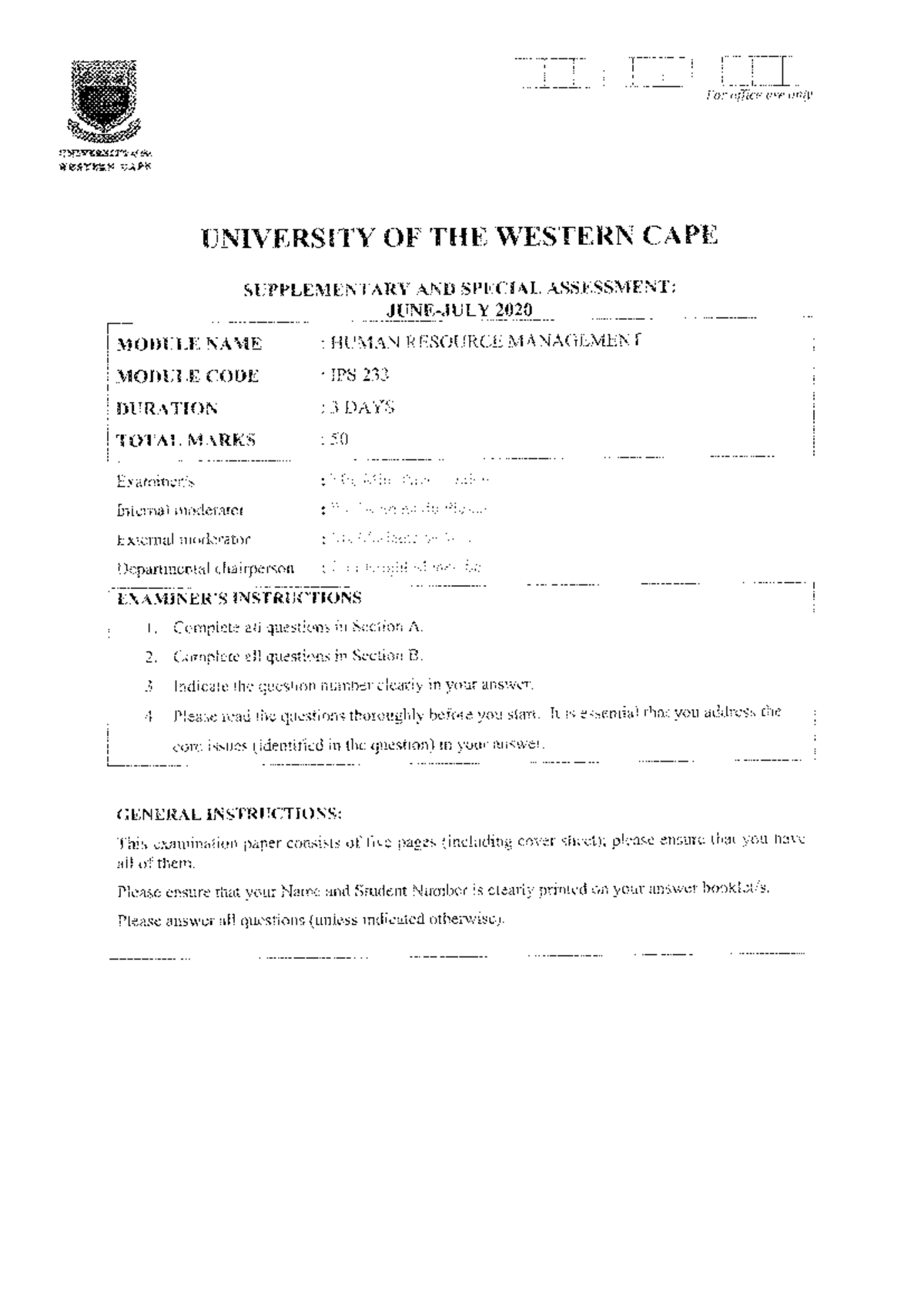 IPS233 2020 06 F - Question Paper - For office use only UNIVERSITY of ...