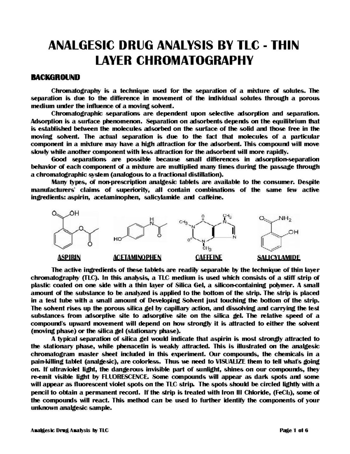 Analgesic Drug Analysis by TLC -SD - ANALGESIC DRUG ANALYSIS BY TLC - THIN LAYER CHROMATOGRAPHY ...