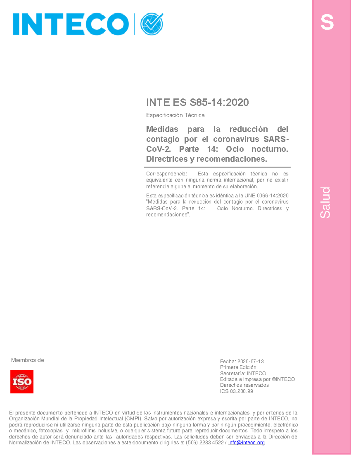 INTE ES S85-14 2020 - turismo - Asociación Española de Normalización Génova, 6 – 28 INTE ES S85 ...