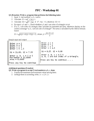 W03 1 - exercise - PFC - Workshop 04B 1. Fraction Simplifier In this question you should write 3 ...