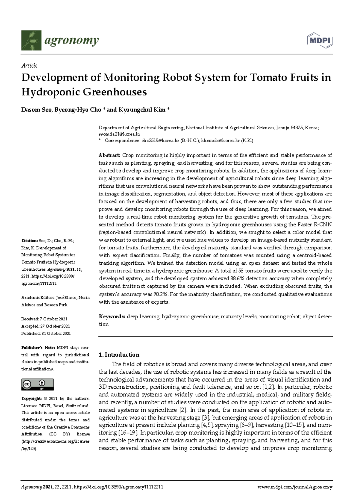 1 Development of Monitoring Robot System for Tomato - Agronomy 2021 ...