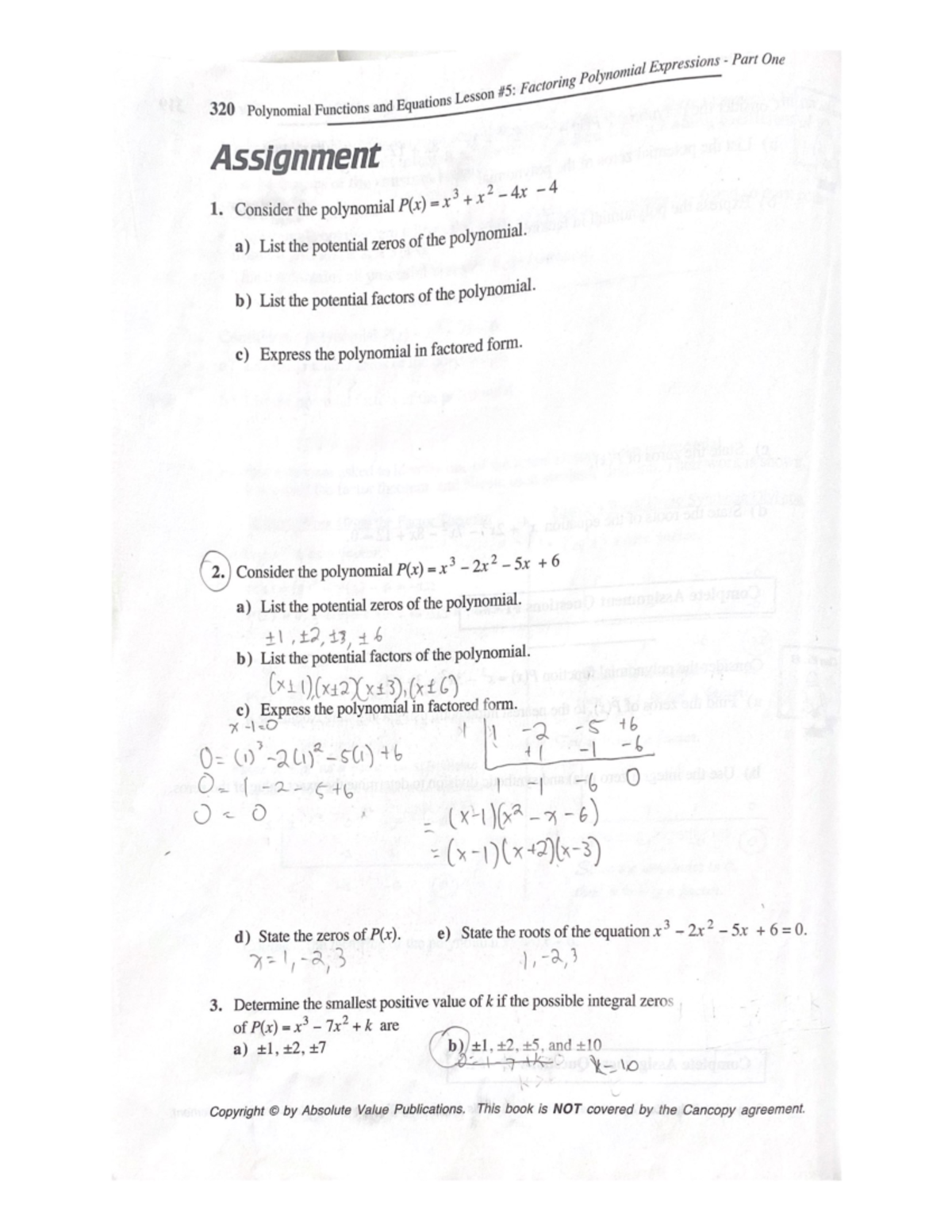 320 Polynomial Functions and - Consider the polynomial a) List the ...