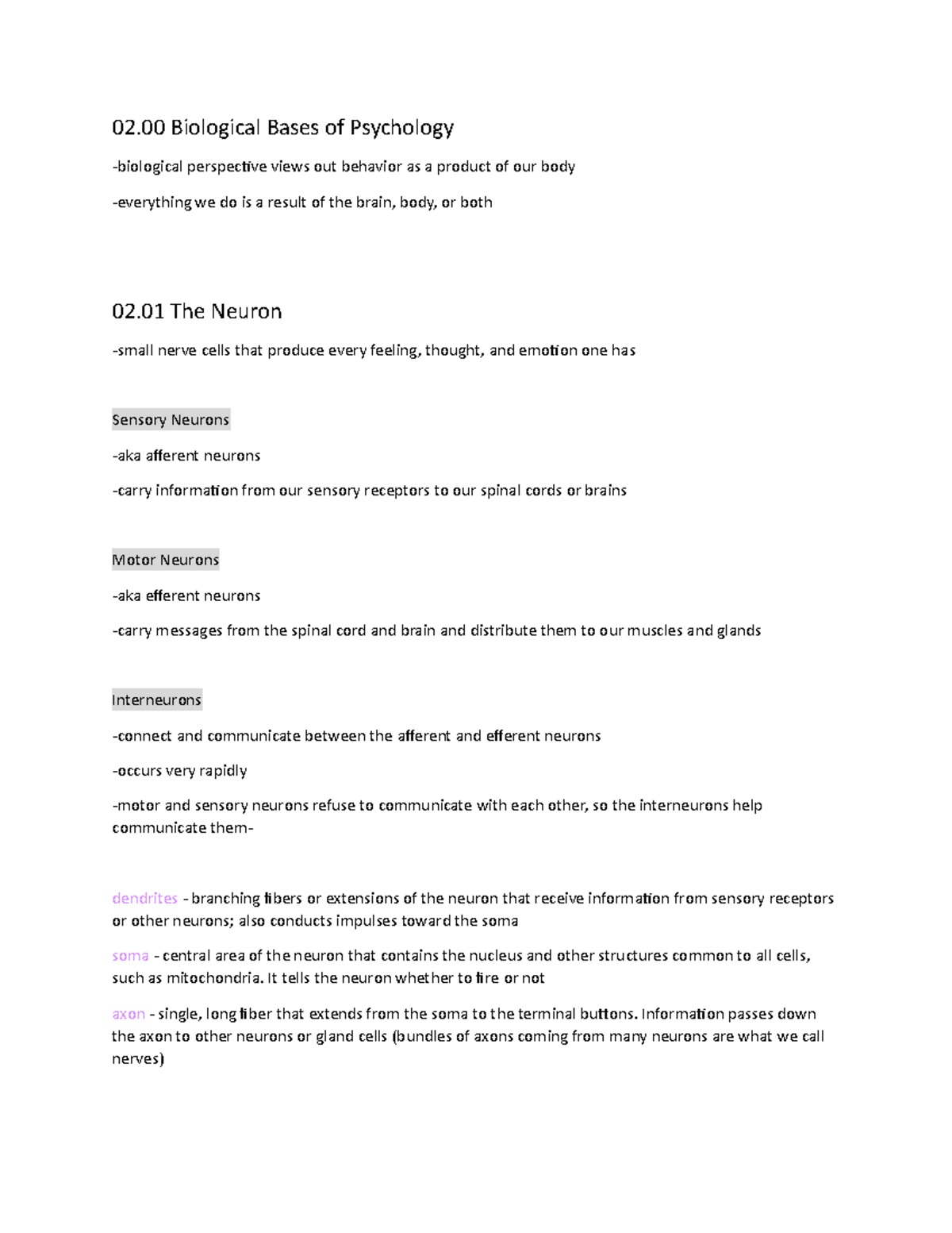 Module 2 ap psychology - notes - 02 Biological Bases of Psychology ...