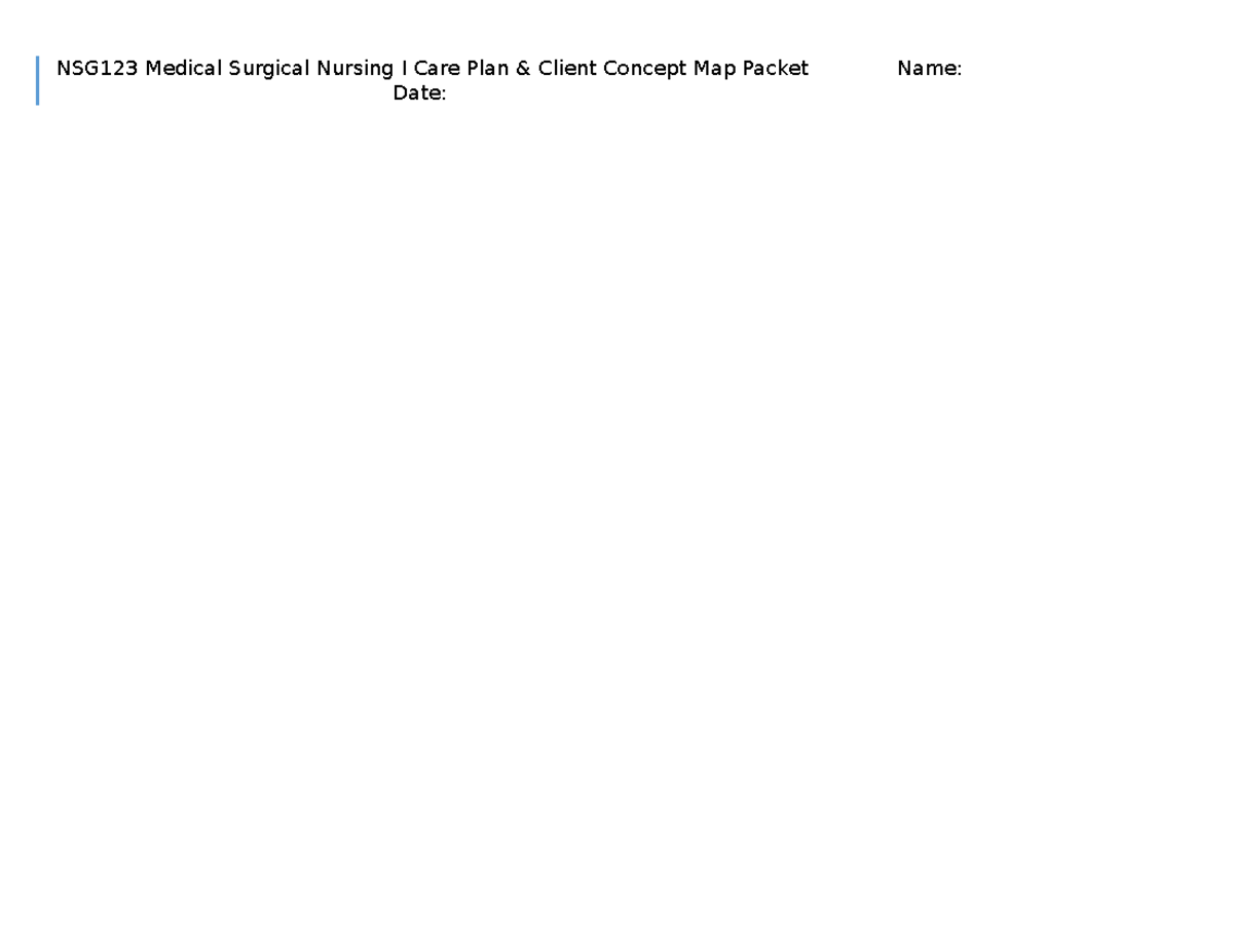 Care plan abrv. - Abbreviated Clinical Packet - NSG123 Medical Surgical ...