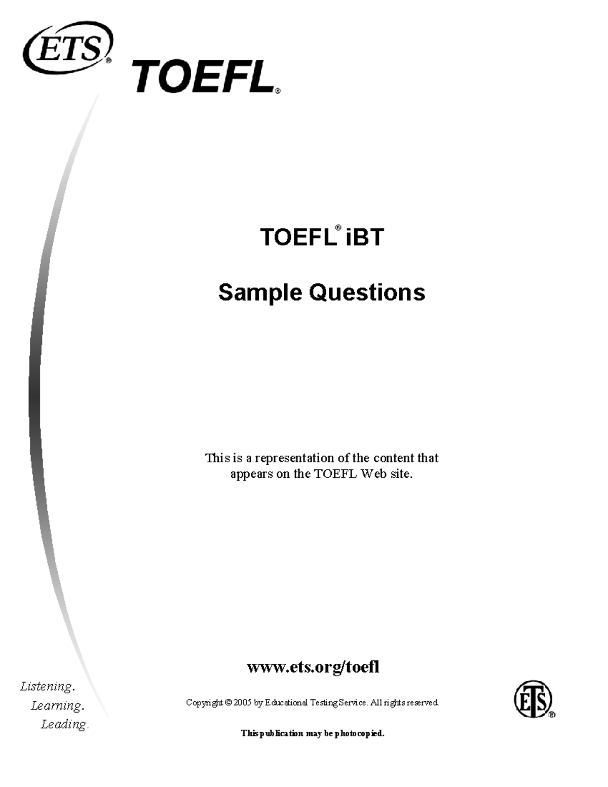 Toefl ibt Sample Questions (4Skills) - Listening. Learning. Leading ...