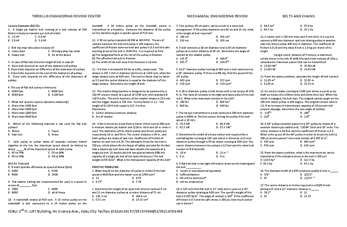 Machine design Belts practice problems - TORDILLO ENGINEERING REVIEW ...