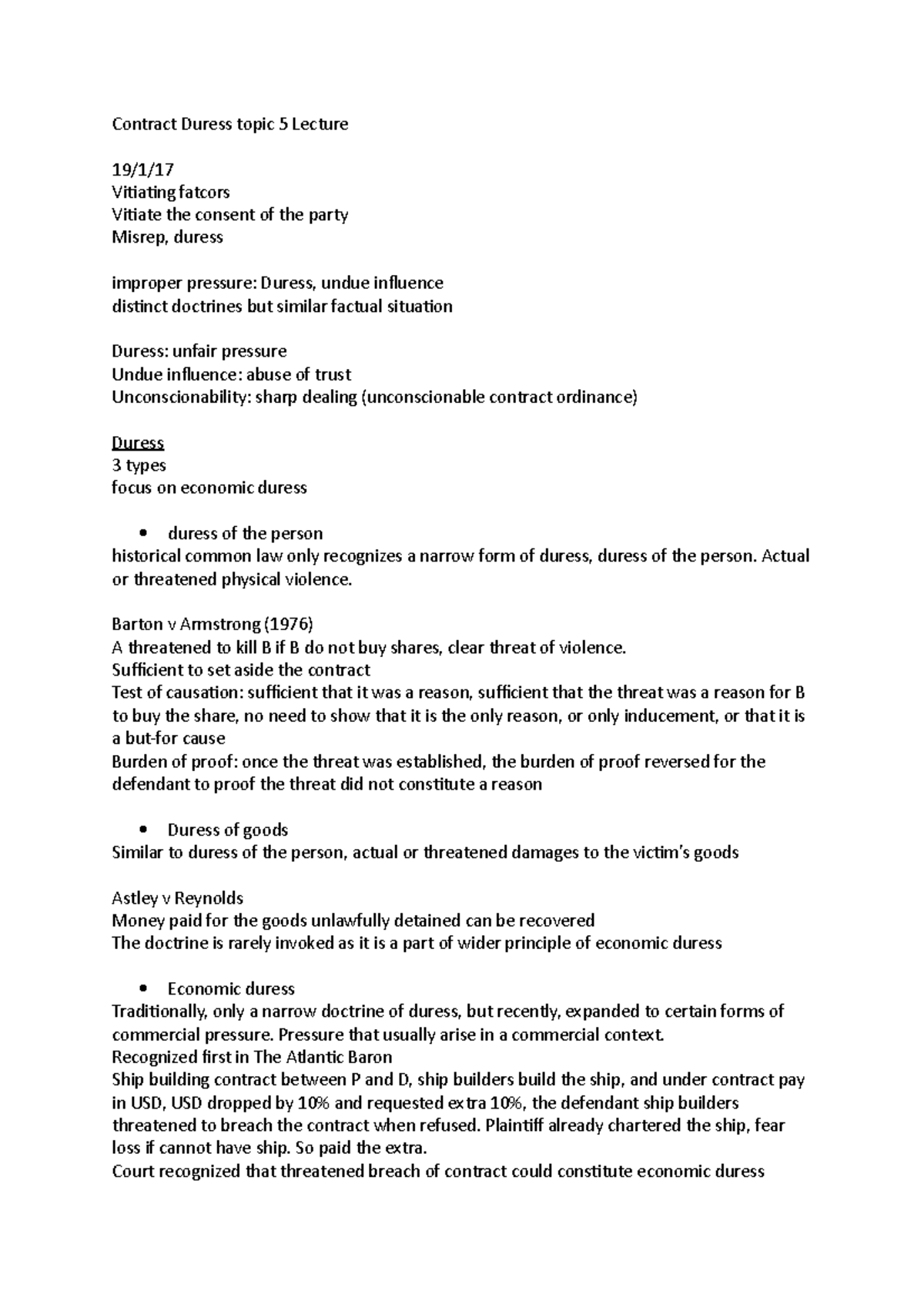 Contract Duress topic 5 Lecture - Contract Duress topic 5 Lecture ...