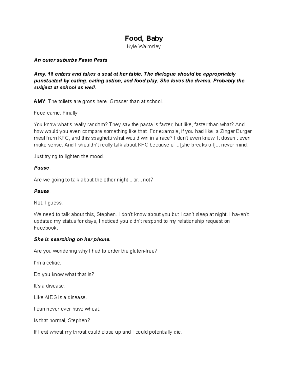 Food, Baby - Script - Food, Baby Kyle Walmsley An outer suburbs Fasta ...