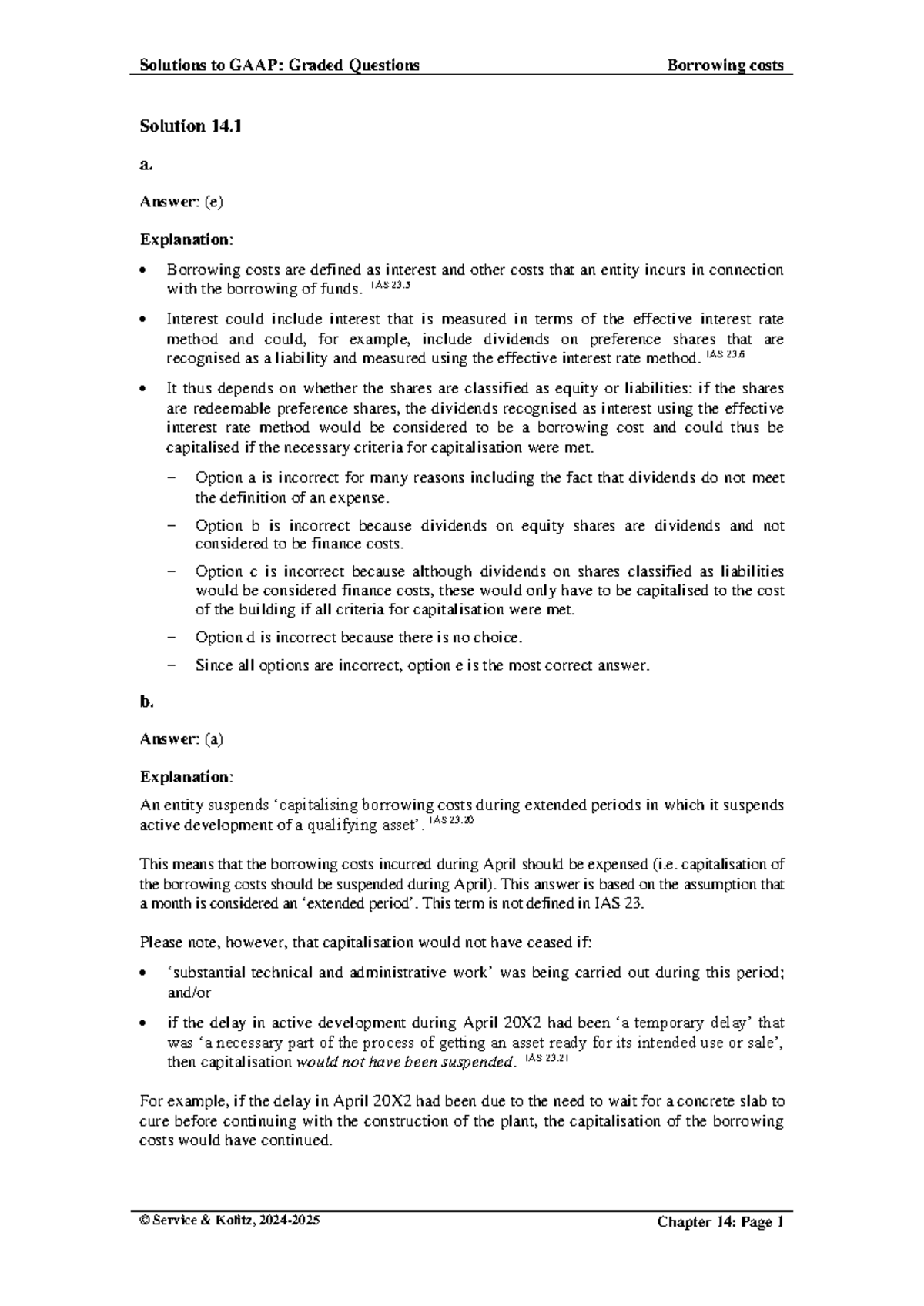 14 Borrowing costs s24 - CLS - Solution 14. 1 a. Answer: (e ...