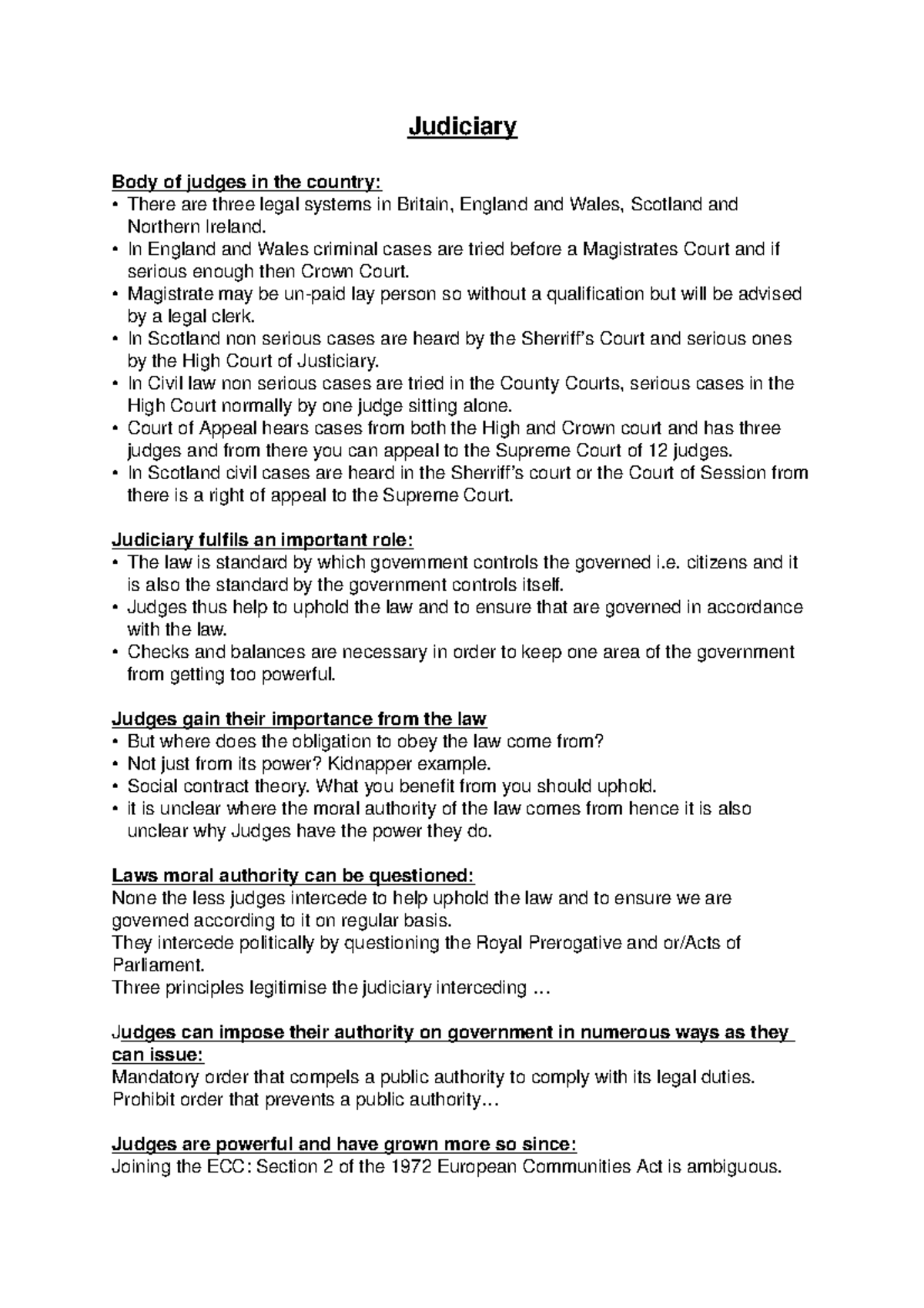 Judiciary - Lecture notes 5 - Judiciary Body of judges in the country ...