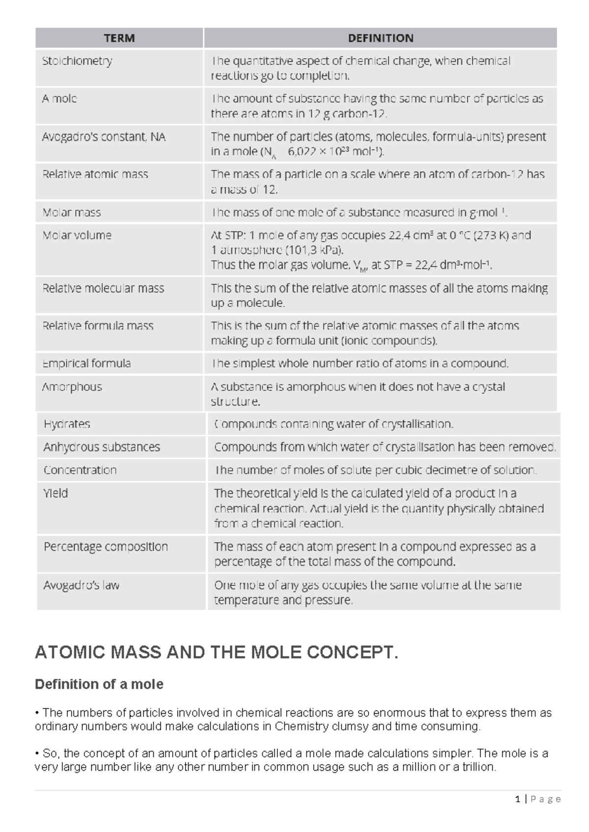 Atomic MASS AND THE MOLE Concept - ATOMIC MASS AND THE MOLE CONCEPT ...