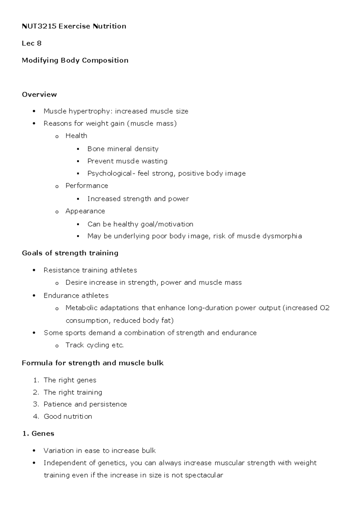 NUT3215 Exercise Nutrition - Formula for strength and muscle bulk The ...