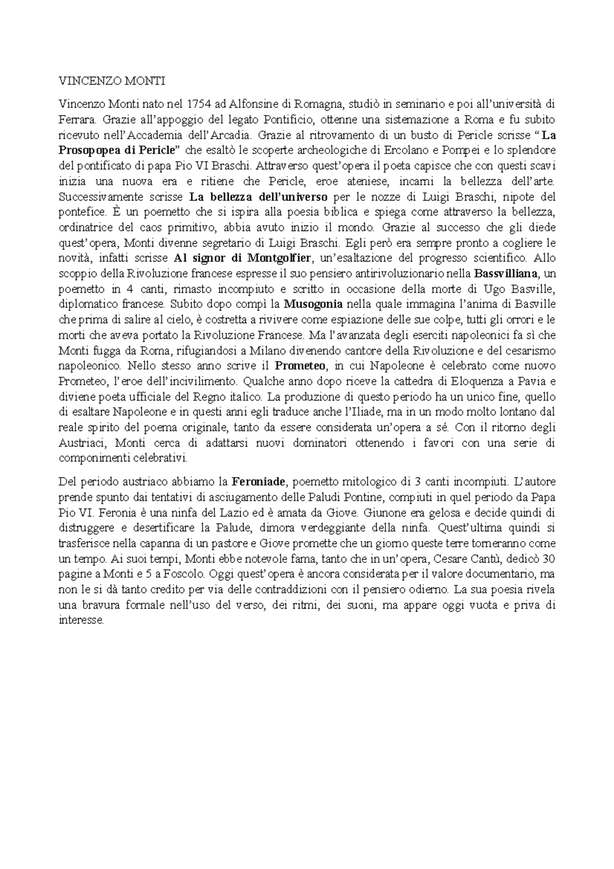 Vincenzo Monti - Appunti di lezione 3 - VINCENZO MONTI Vincenzo Monti ...