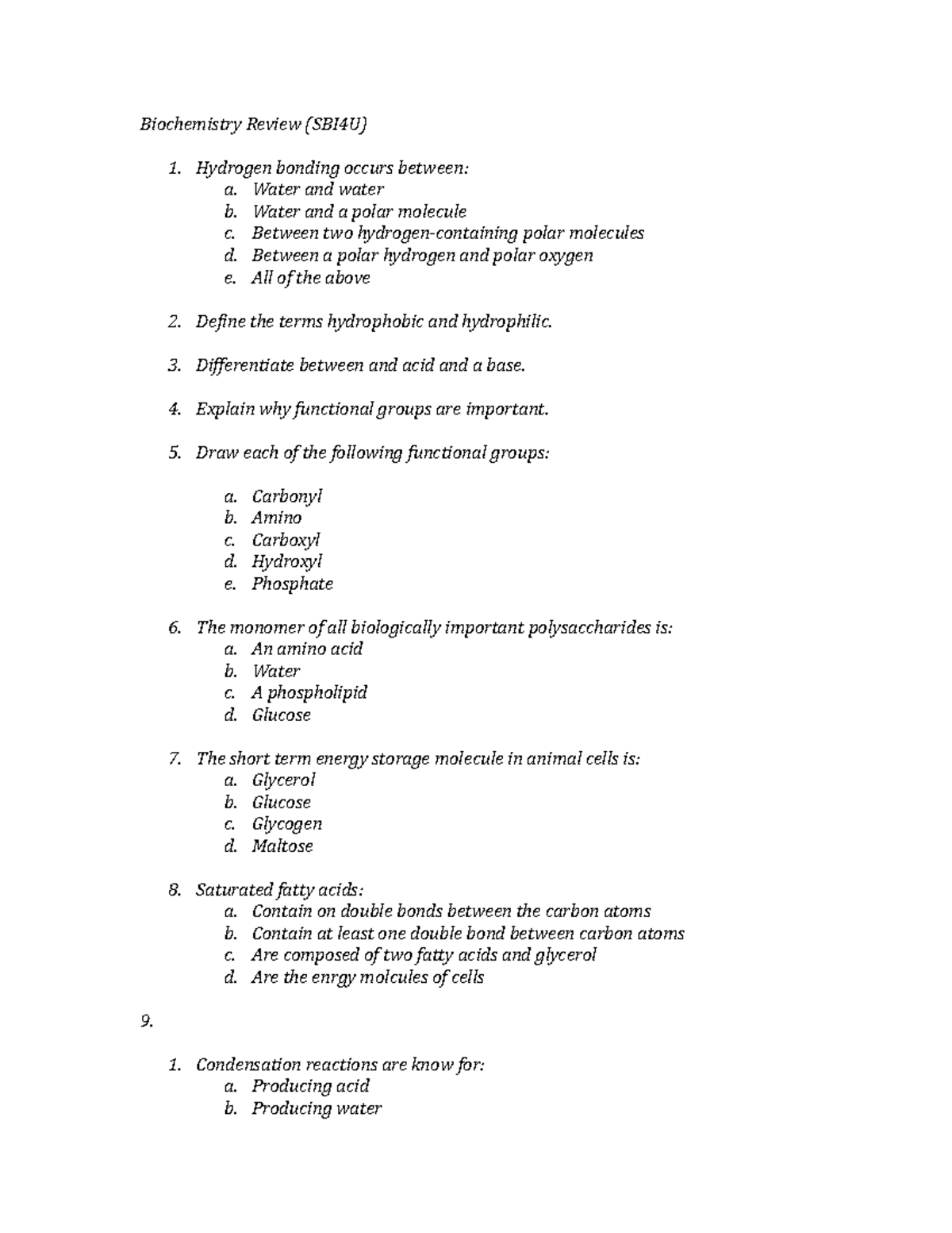 Biochemistry Review - fnnfnnfn - Biochemistry Review (SBI4U) Hydrogen ...