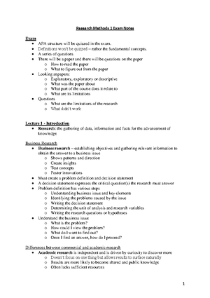RM1 Exam Notes - for BBA 1 - Research Methods 1 Exam Notes Exam APA ...