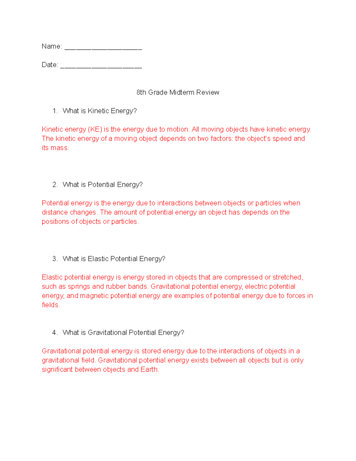 8th Grade Midterm Review - Name: ____________________ Date ...