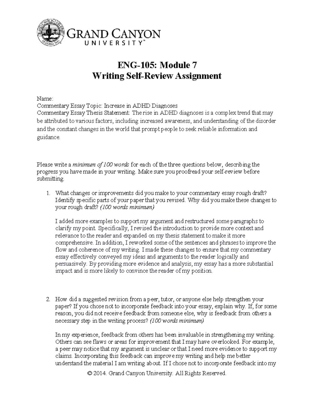 ENG-105-RS-Self Review As 1signment - ENG-105: Module 7 Writing Self ...