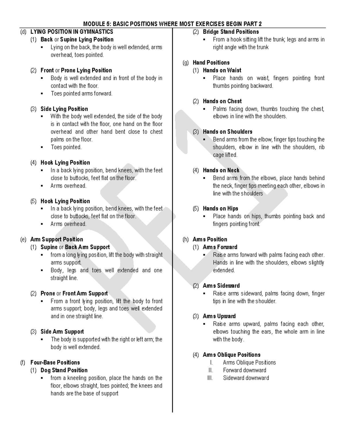 PE notes lecture - MODULE 5: BASIC POSITIONS WHERE MOST EXERCISES BEGIN ...