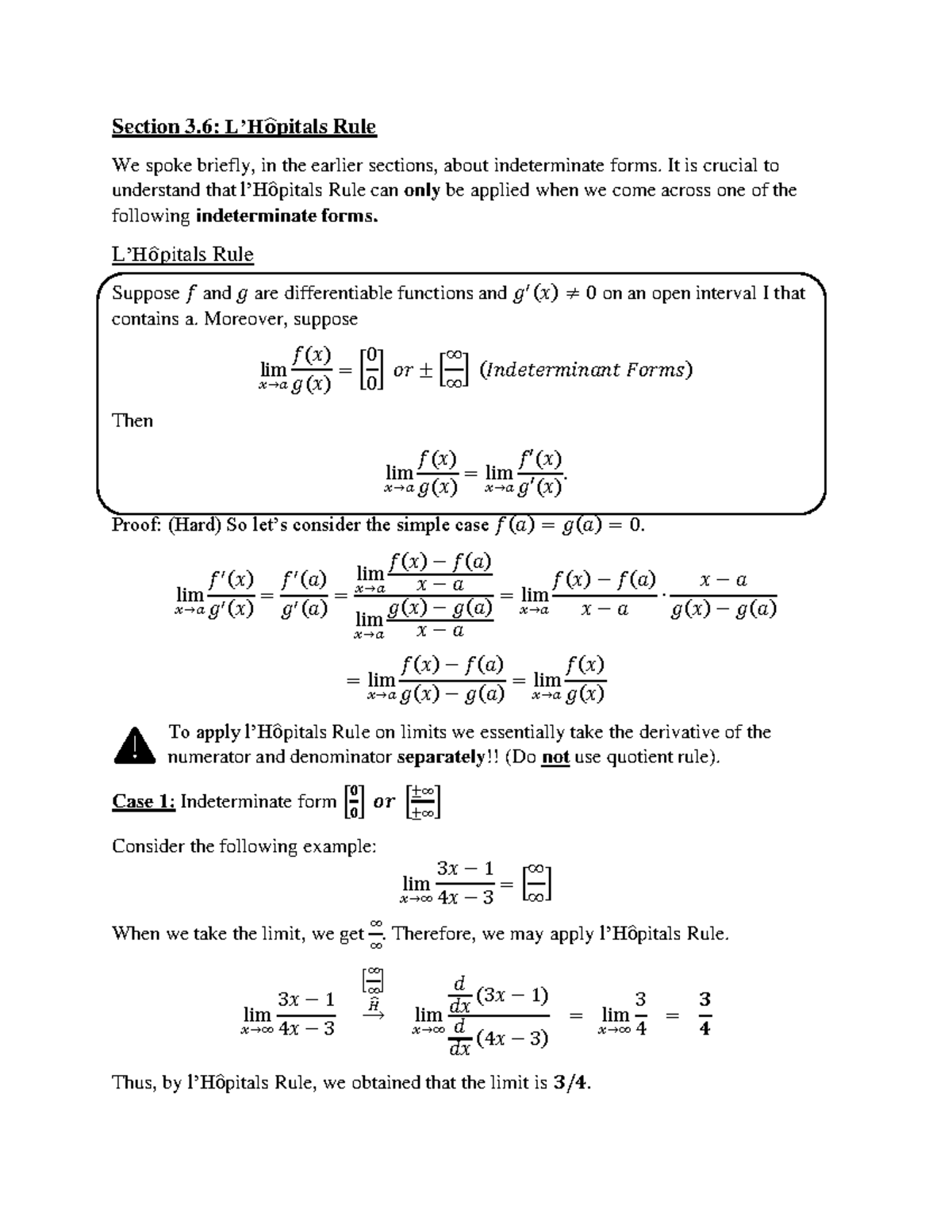 Course Notes 10 LHospitals Rule and Rates of Change-1 - 201-NYA-05 ...