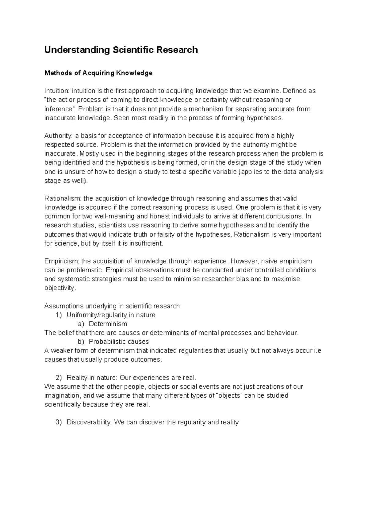 PL2131 - Summary Research and Statistical Methods I - Understanding Scientific Research Methods ...