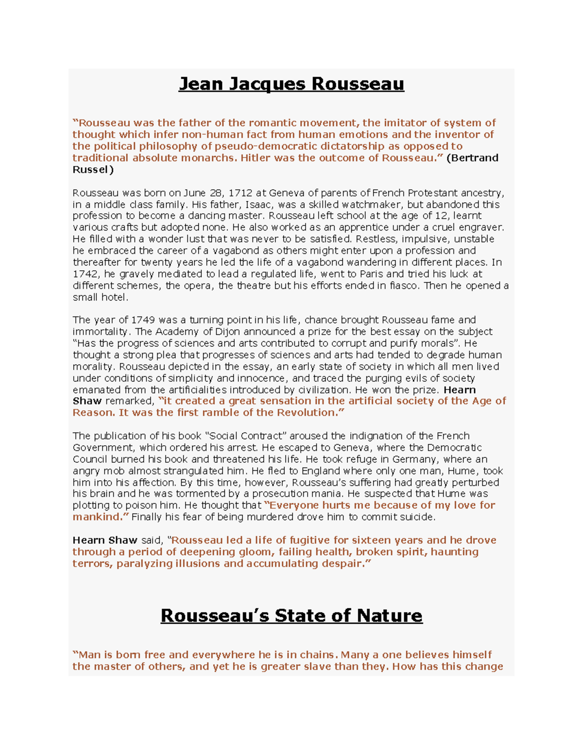 Jean_Jacques Rousseau jhgvjkh - Jean Jacques Rousseau “Rousseau was the ...