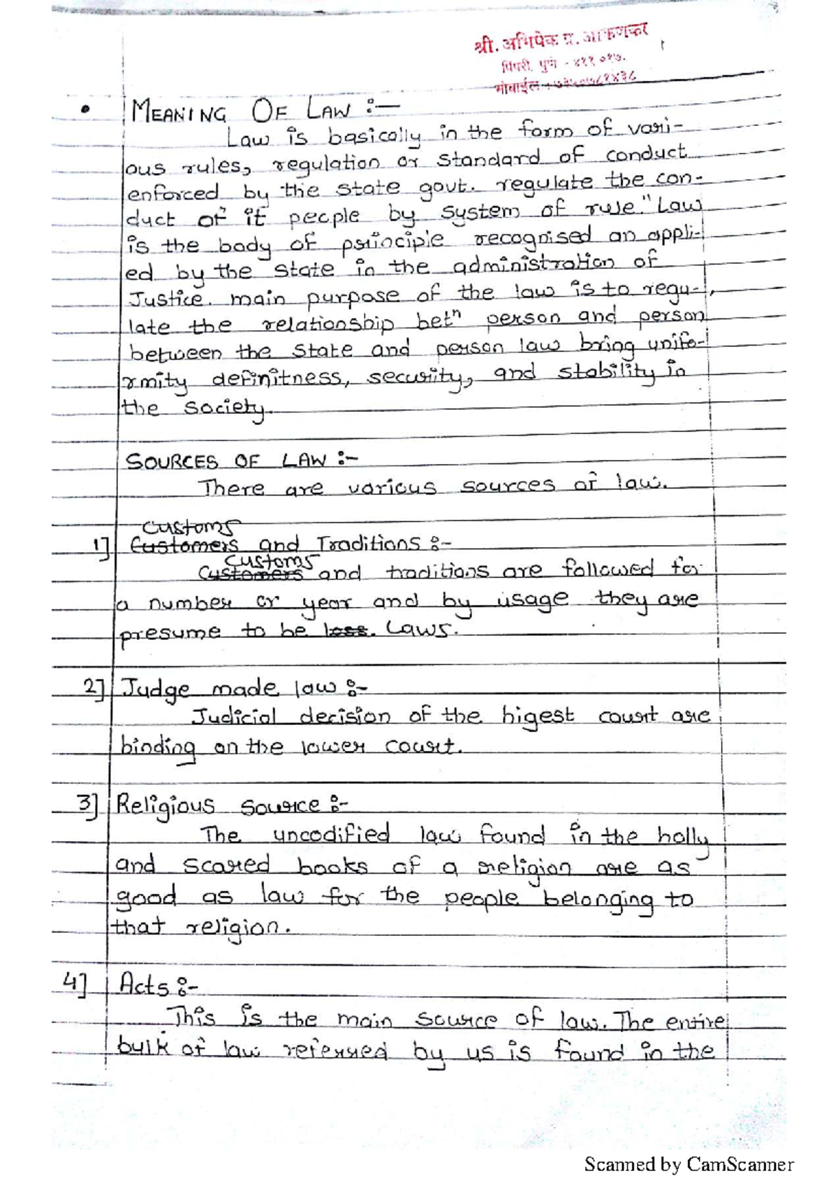 Handwritten notes the indian contract act 1872 - Law of Contract- II ...