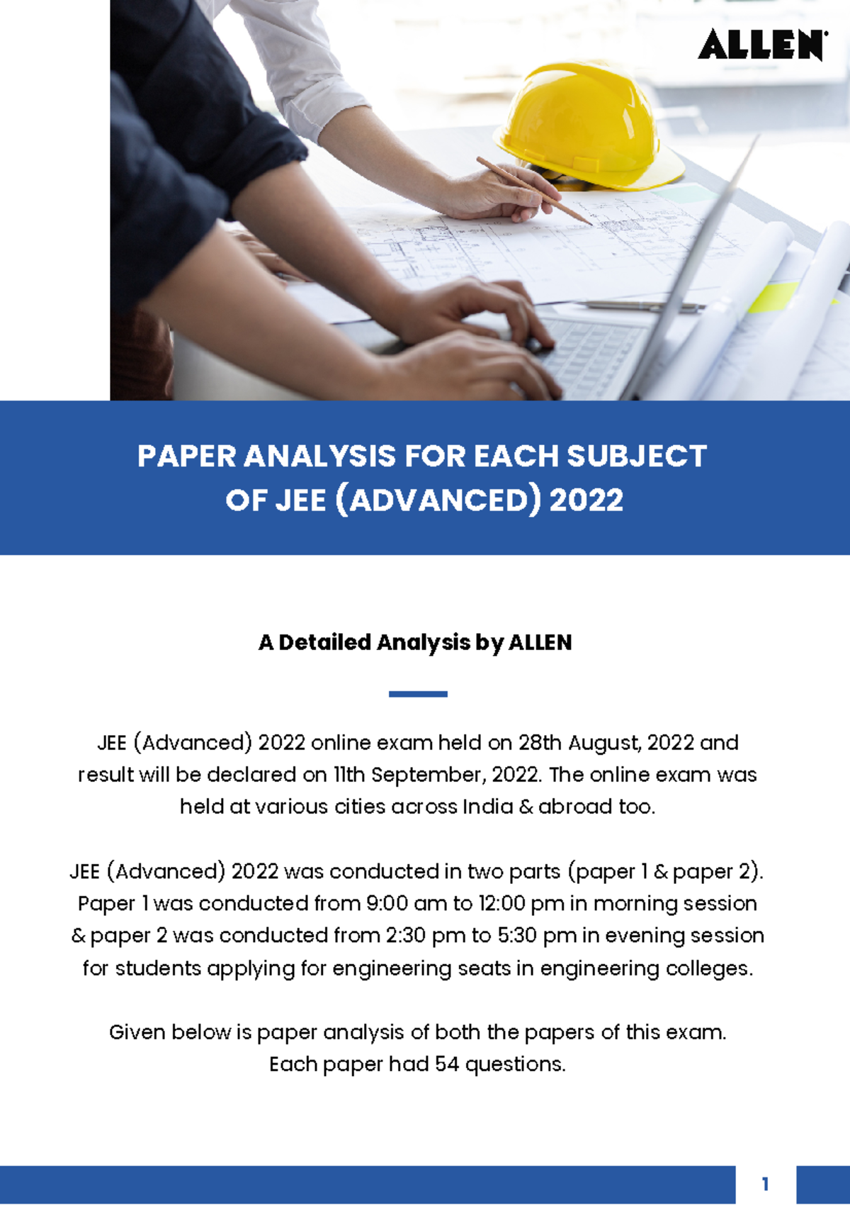 A Detailed JEE Advanced 2022 Paper Analysis by Allen Experts 1 - PAPER ...