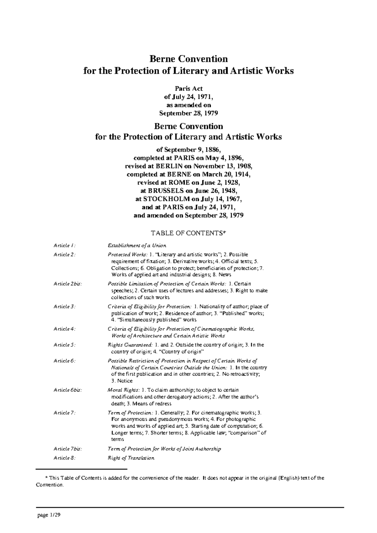 Berne Convention - Berne Convention for the Protection of Literary and ...