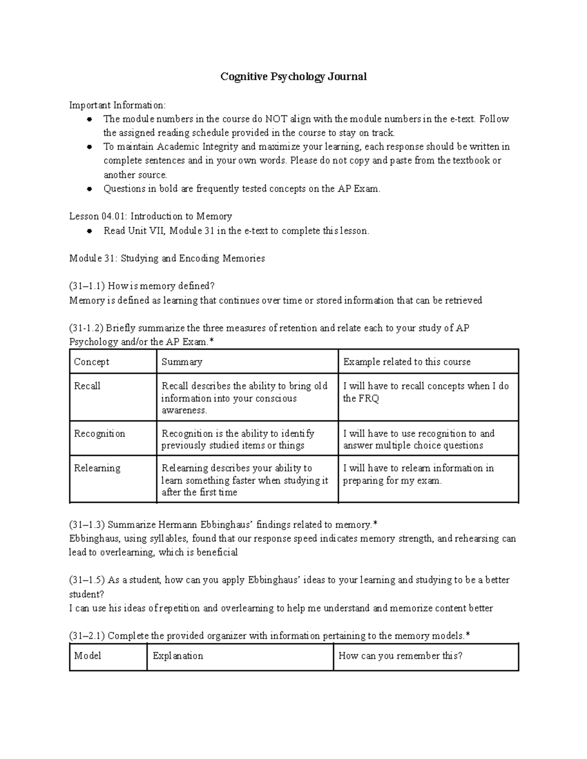 Cognitive psychology journal - Cognitive Psychology Journal Important ...