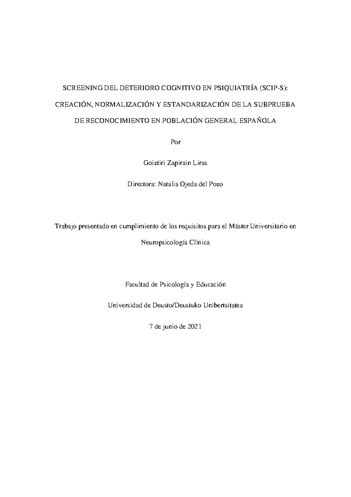 Screening del deterioro cognitivo en psiquiatría (Scip-S) creación ...