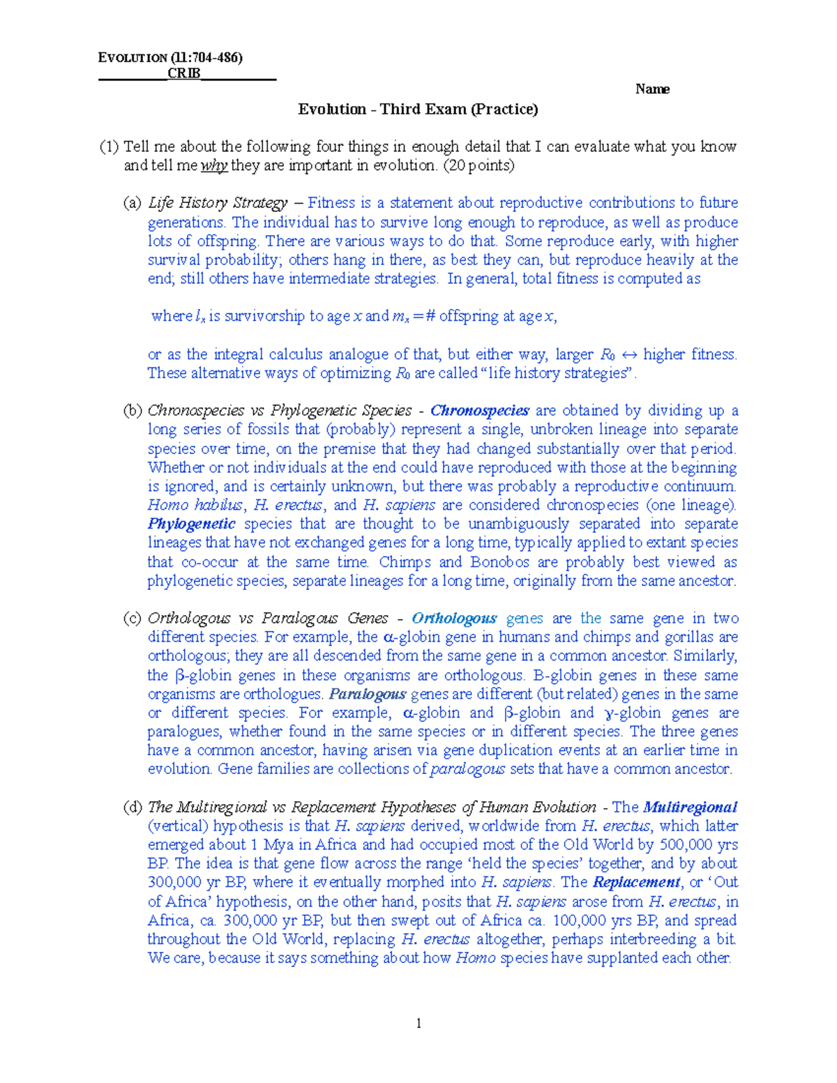Principles of evolution exam 3 - CRIB_ Name Evolution - Third Exam ...