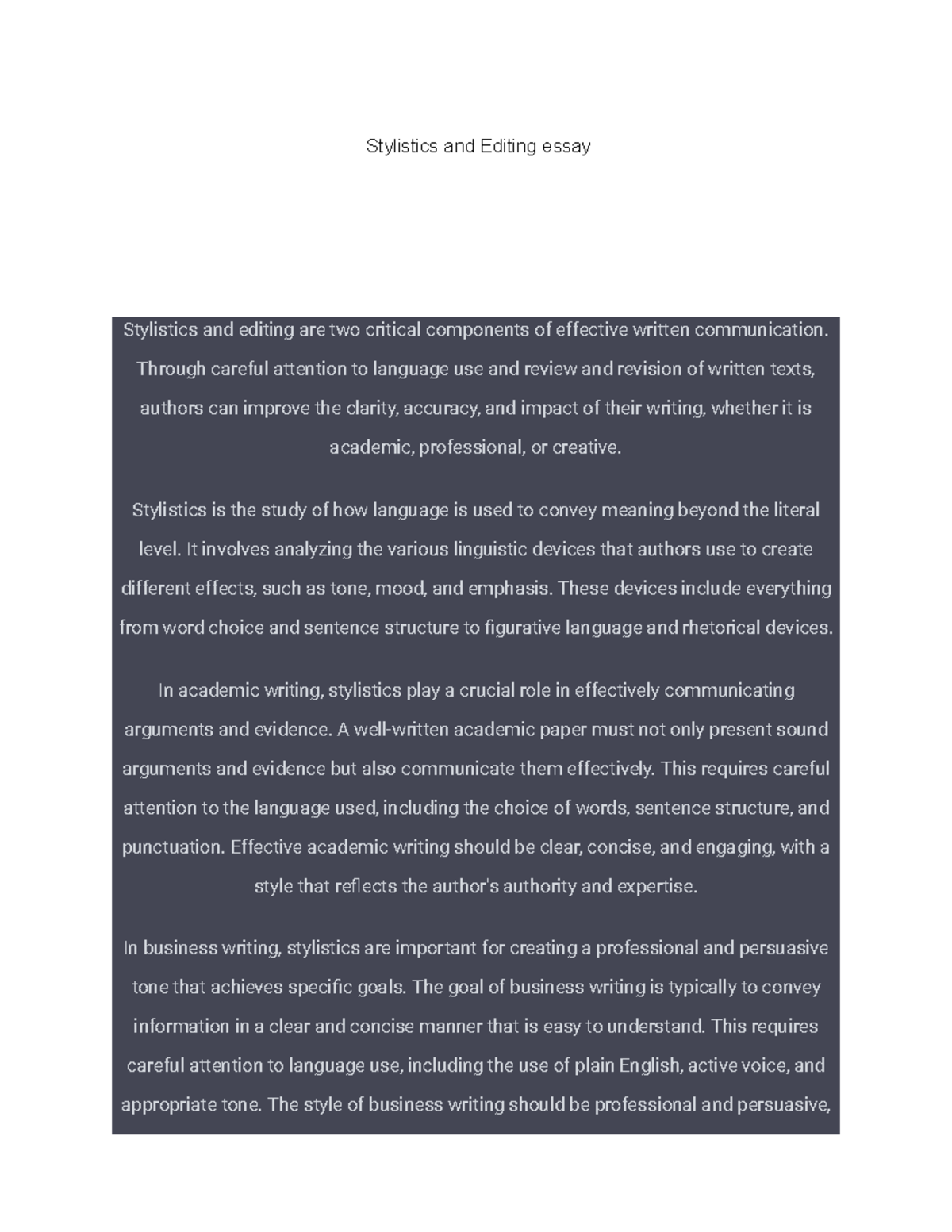 Stylistics and Editing essay - Stylistics and Editing essay Stylistics ...