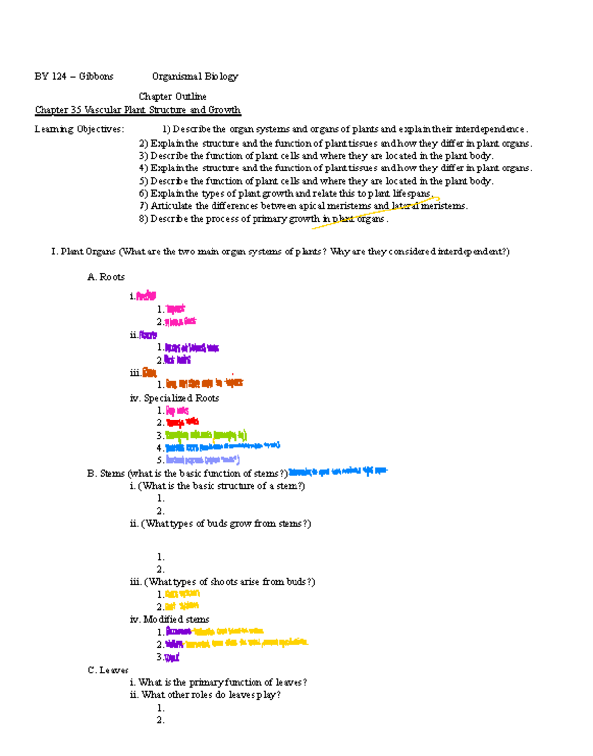 HW I2 - Cusic Hw 2 - BY 124 – Gibbons Organismal Biology Chapter ...