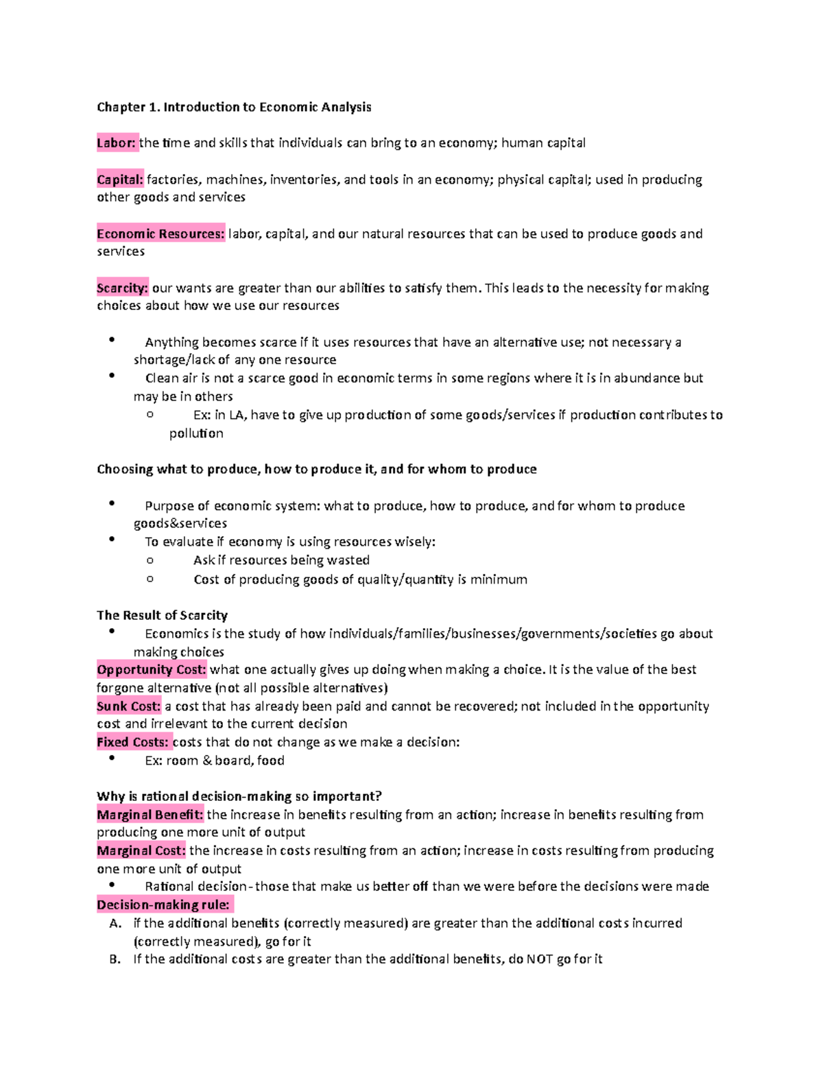 Microeconomics Book Notes - Chapter 1. Introduction to Economic ...