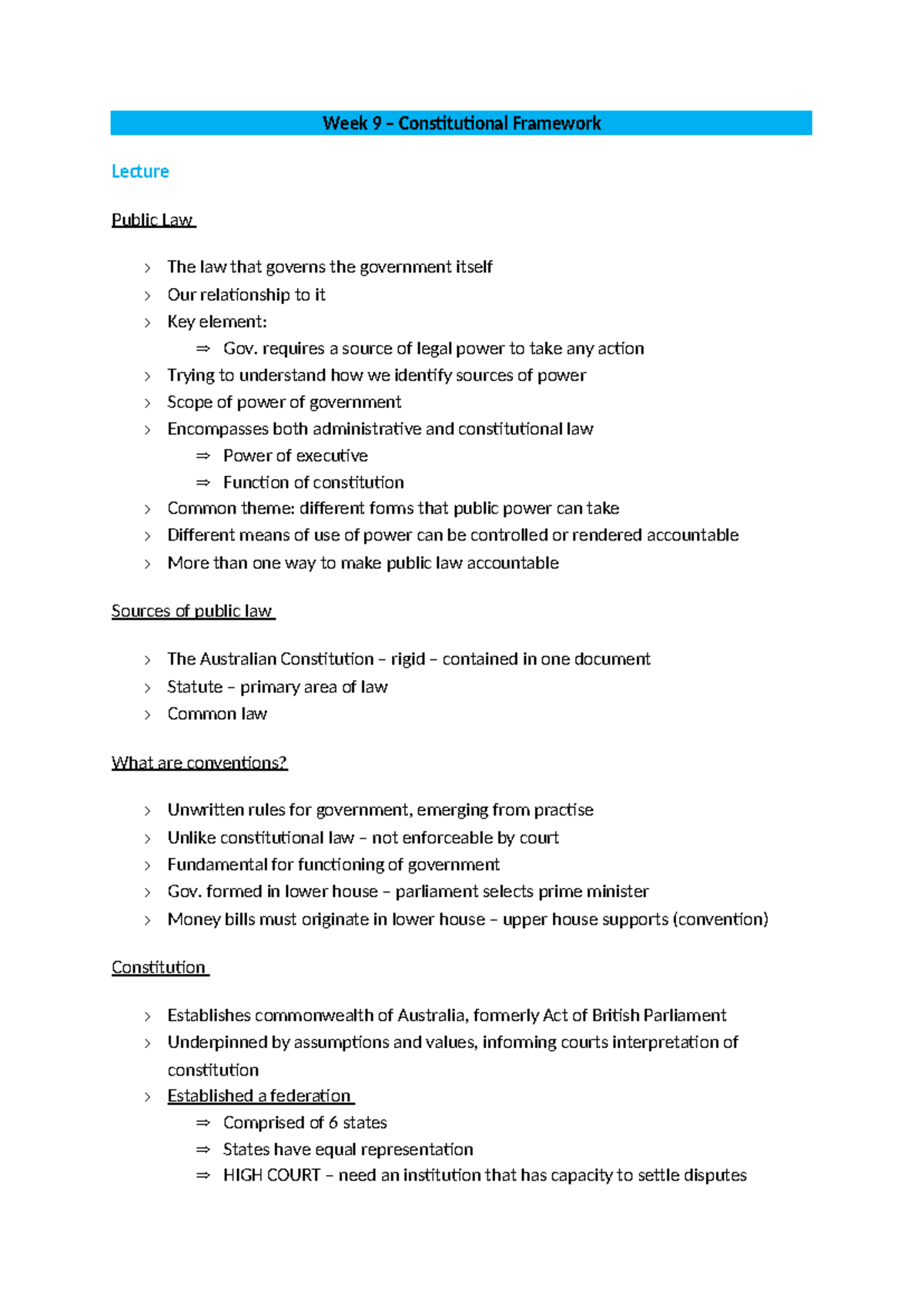 Constitutional Framework Lecture Notes from week 7, plus tutorial and ...