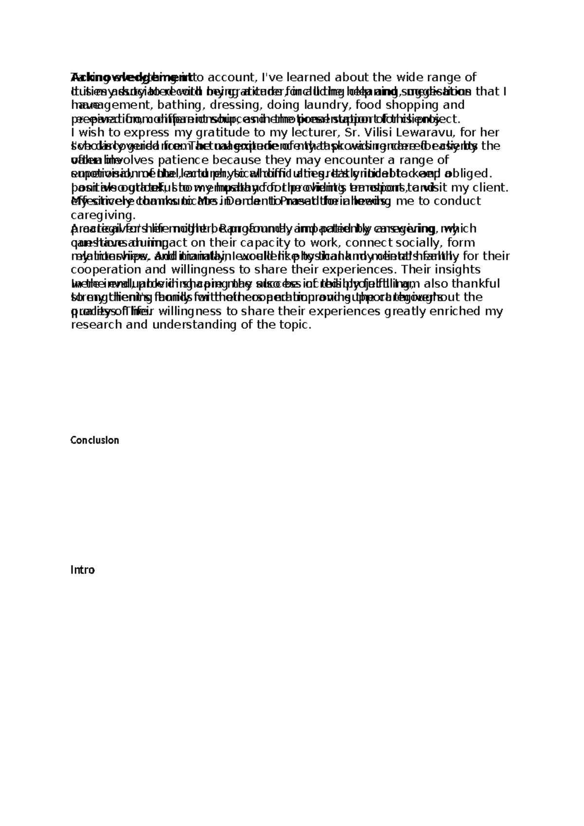 New Document 2 - n/a - Conclusion Intro Acknowledgement It is my duty ...