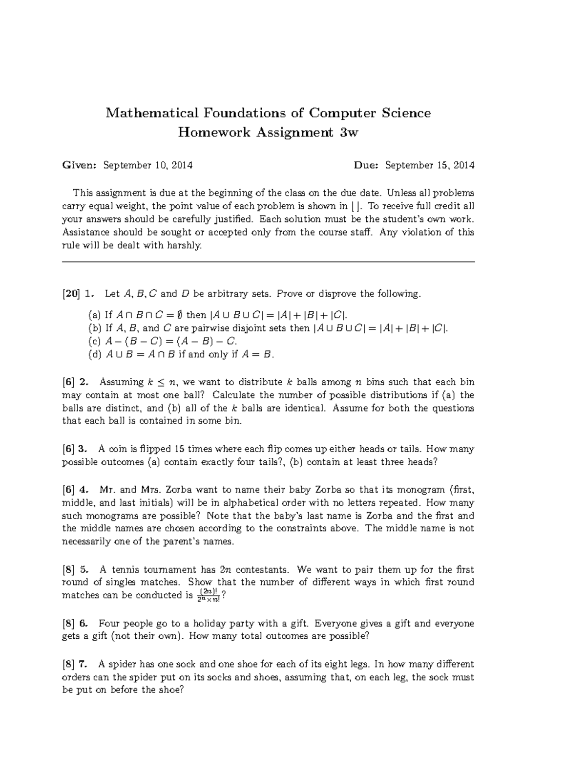 Homework 3w - Mathematical Foundations of Computer Science Homework ...