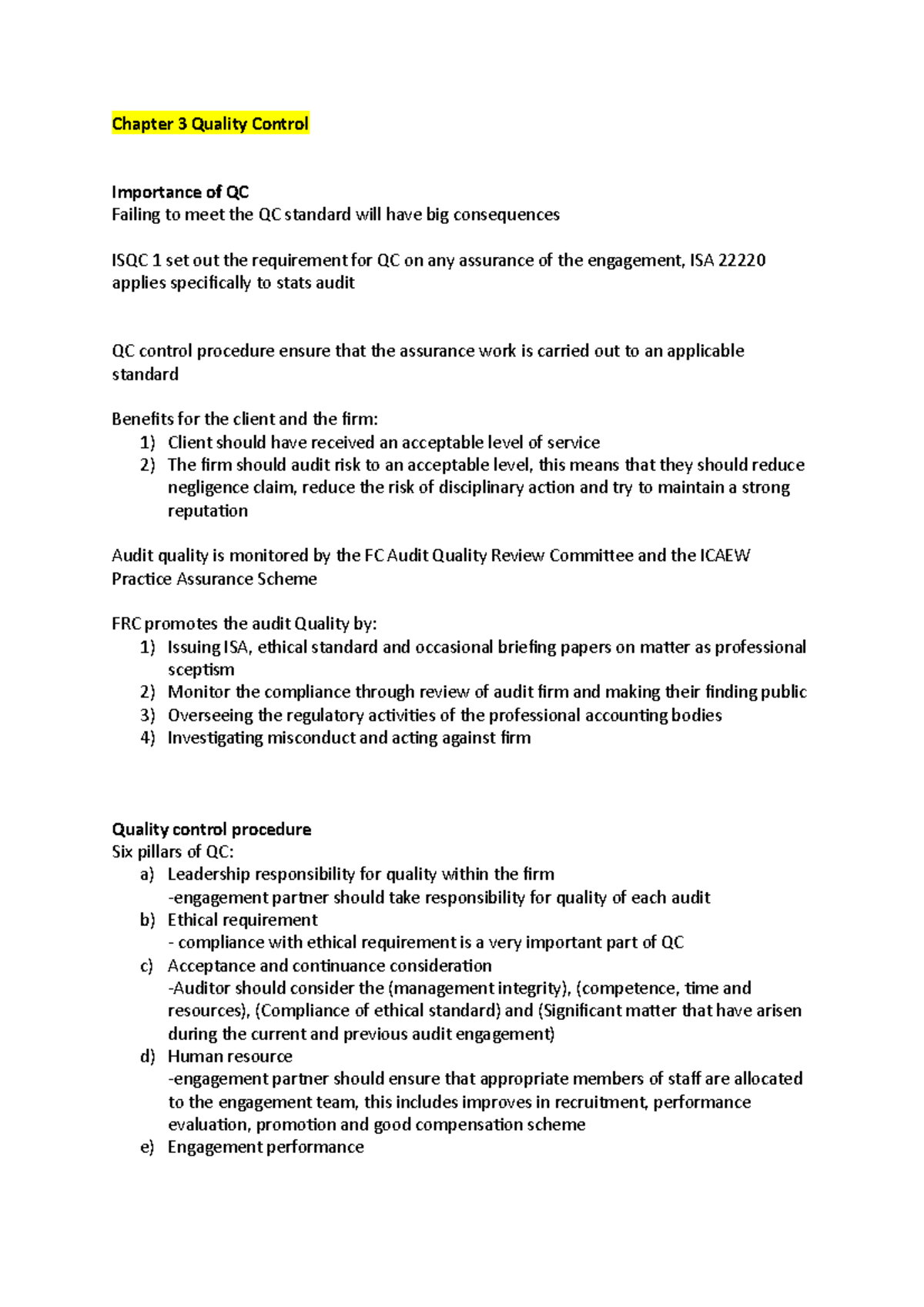 Notes AA - Chapter 3 Quality Control Importance of QC Failing to meet ...