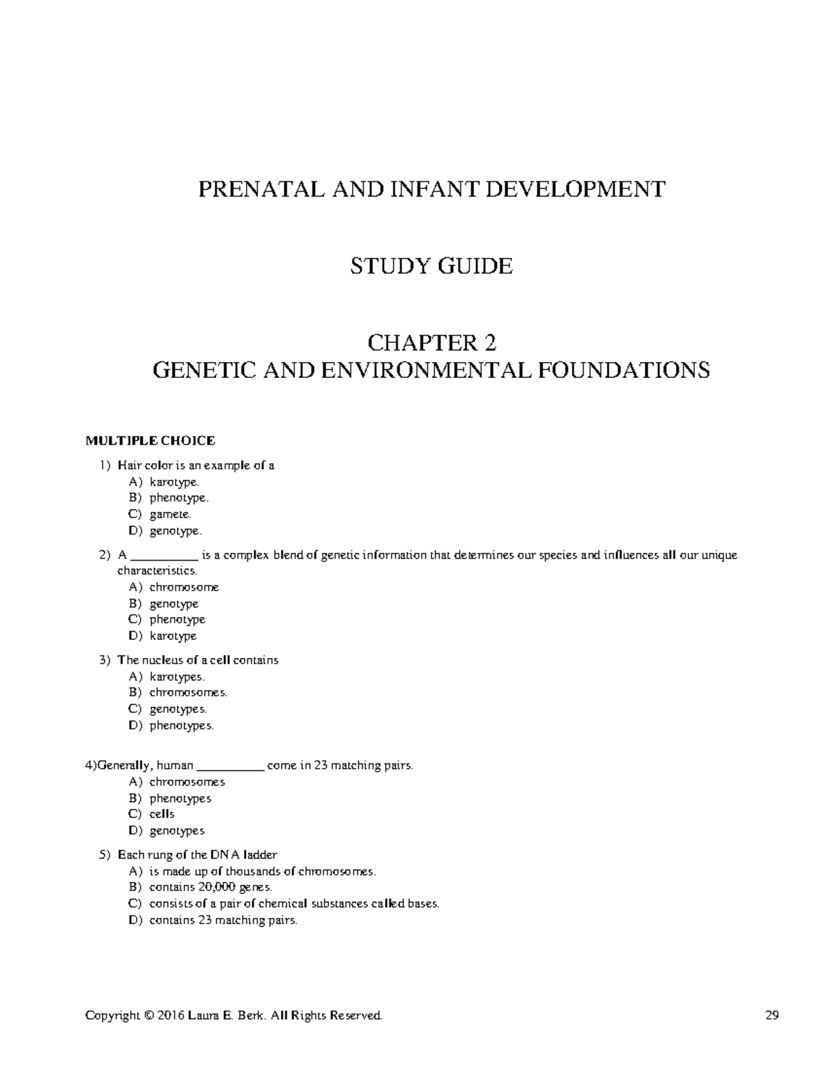 Chapter 2 Study Guide Final - PRENATAL AND INFANT DEVELOPMENT STUDY ...