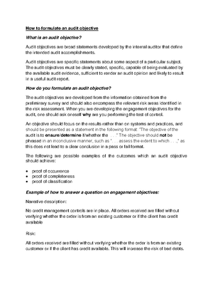 Audit Procedures - Lecture notes 1 - Audit Procedure/Test of controls ...