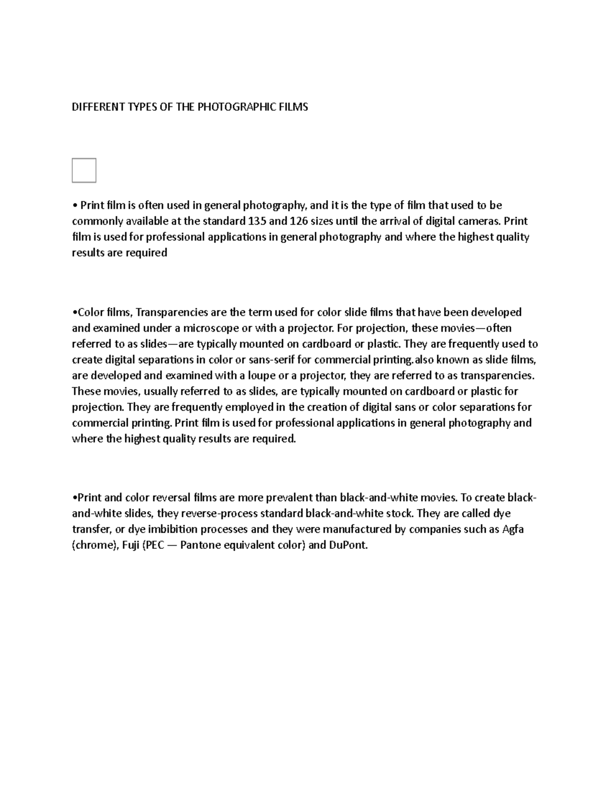 Photographic Films and Photographic Papers III - DIFFERENT TYPES OF THE ...