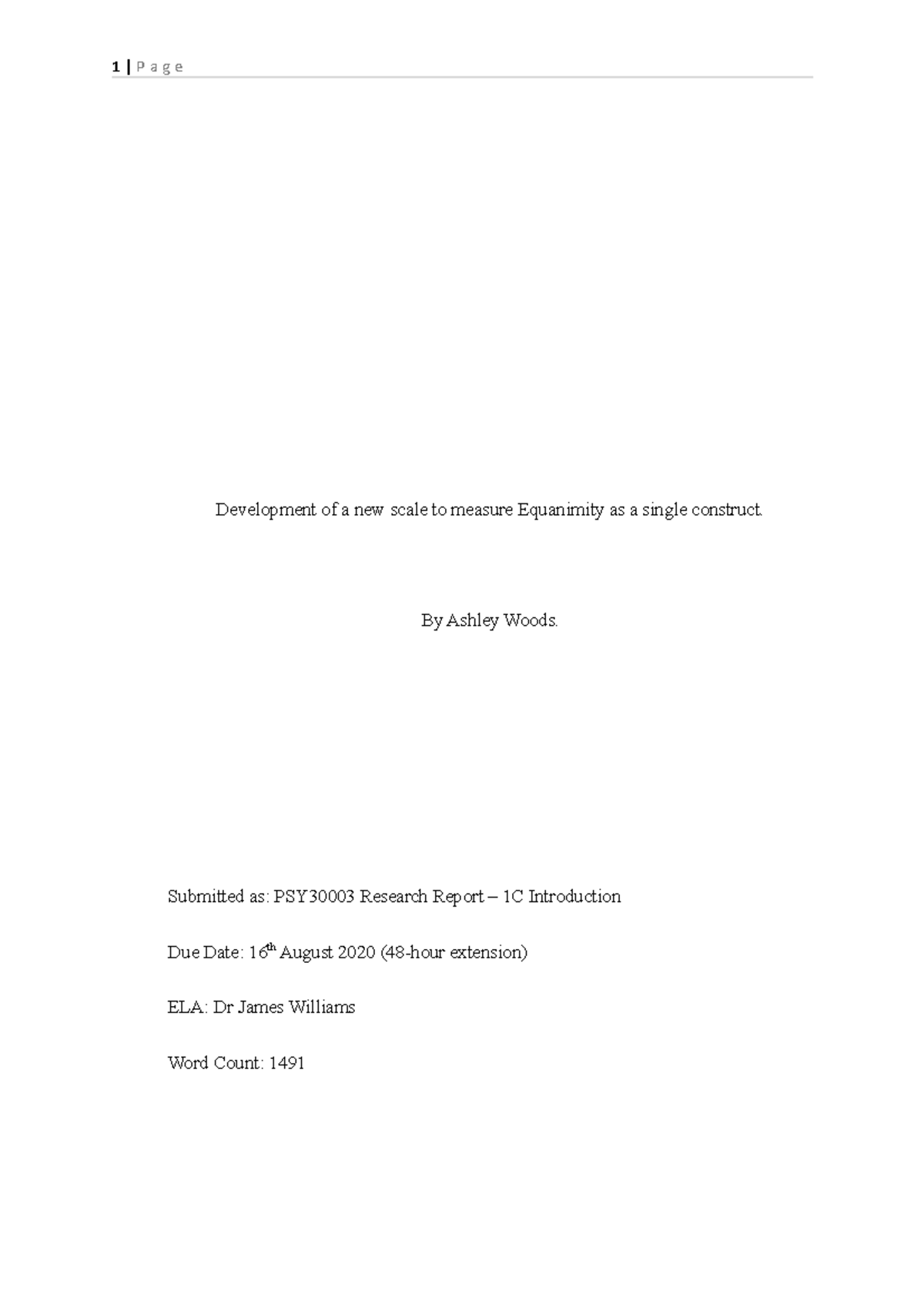 PSY30003 - Assignment 1c Lab Report Introduction - Ashley Woods - 102186753 - Development of a ...