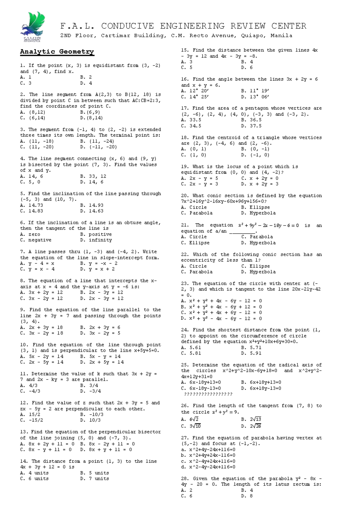 04. Analytic Geometry (ENGR. Maling) - F.A. CONDUCIVE ENGINEERING ...