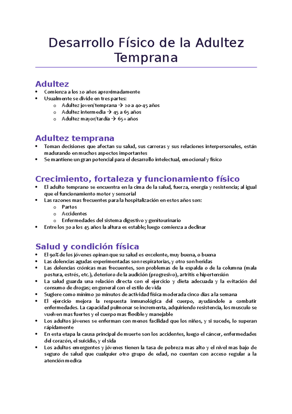 Desarrollo Físico de la Adultez Temprana - Desarrollo de la Adultez Temprana Adultez Comienza a ...