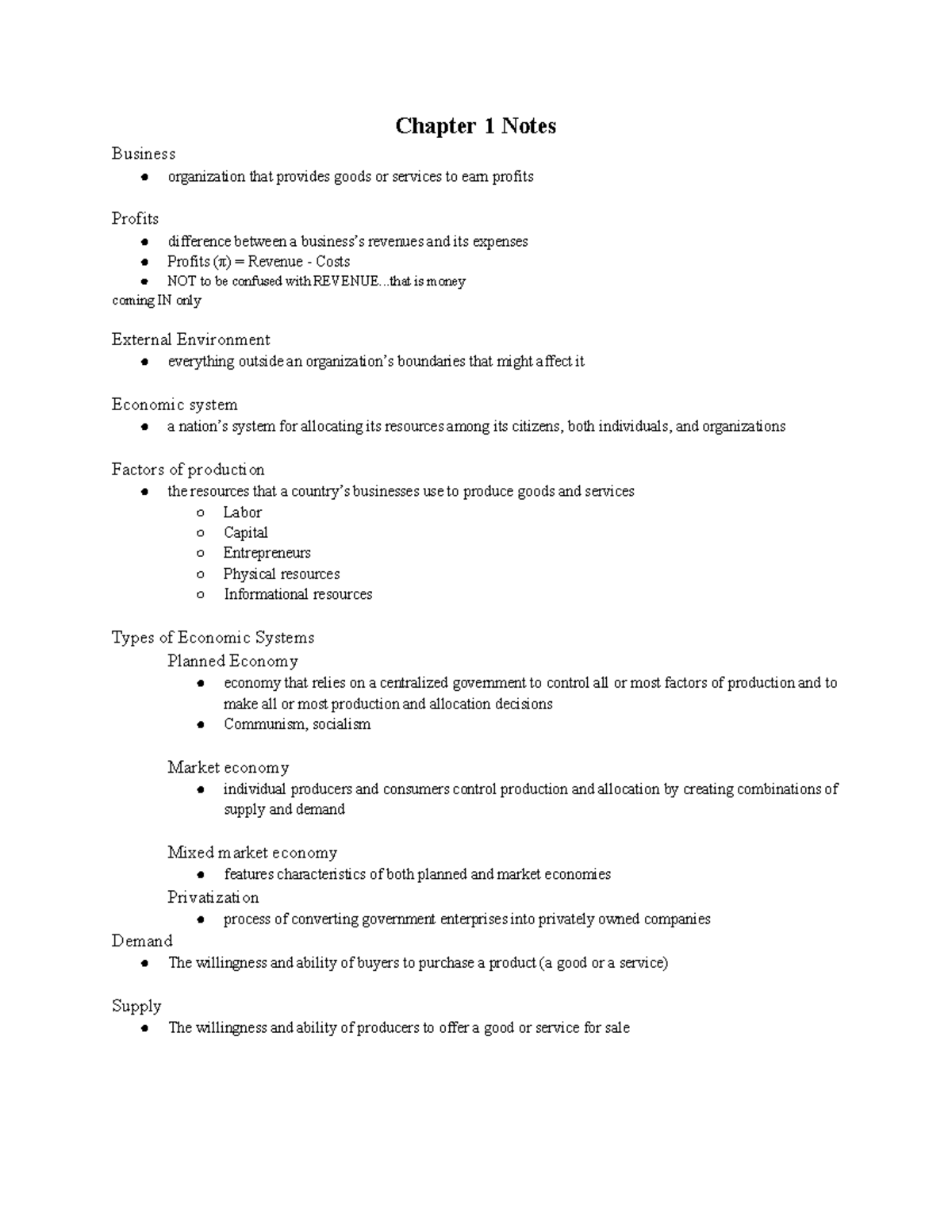 Eco 254 Notes - 1-5 - Chapter 1 Notes Business organization that ...