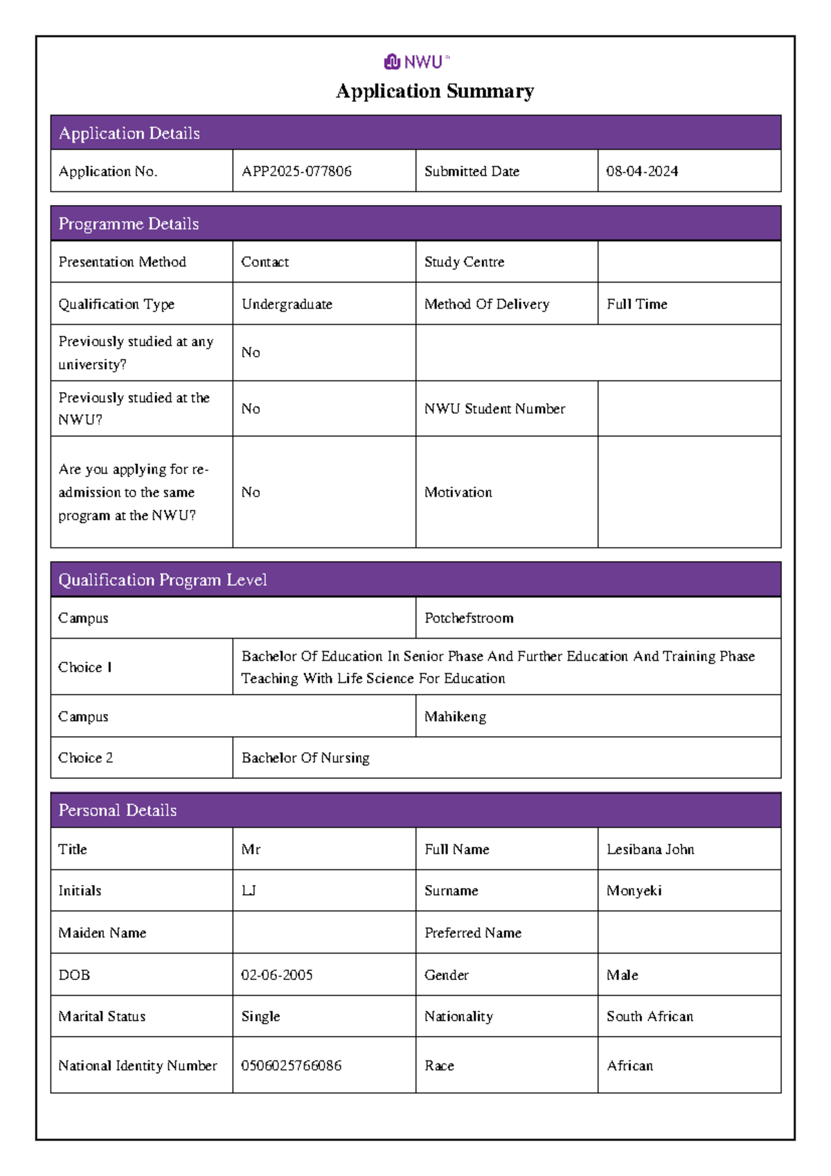 Application Summary APP2025-077806 - Application Summary Application ...
