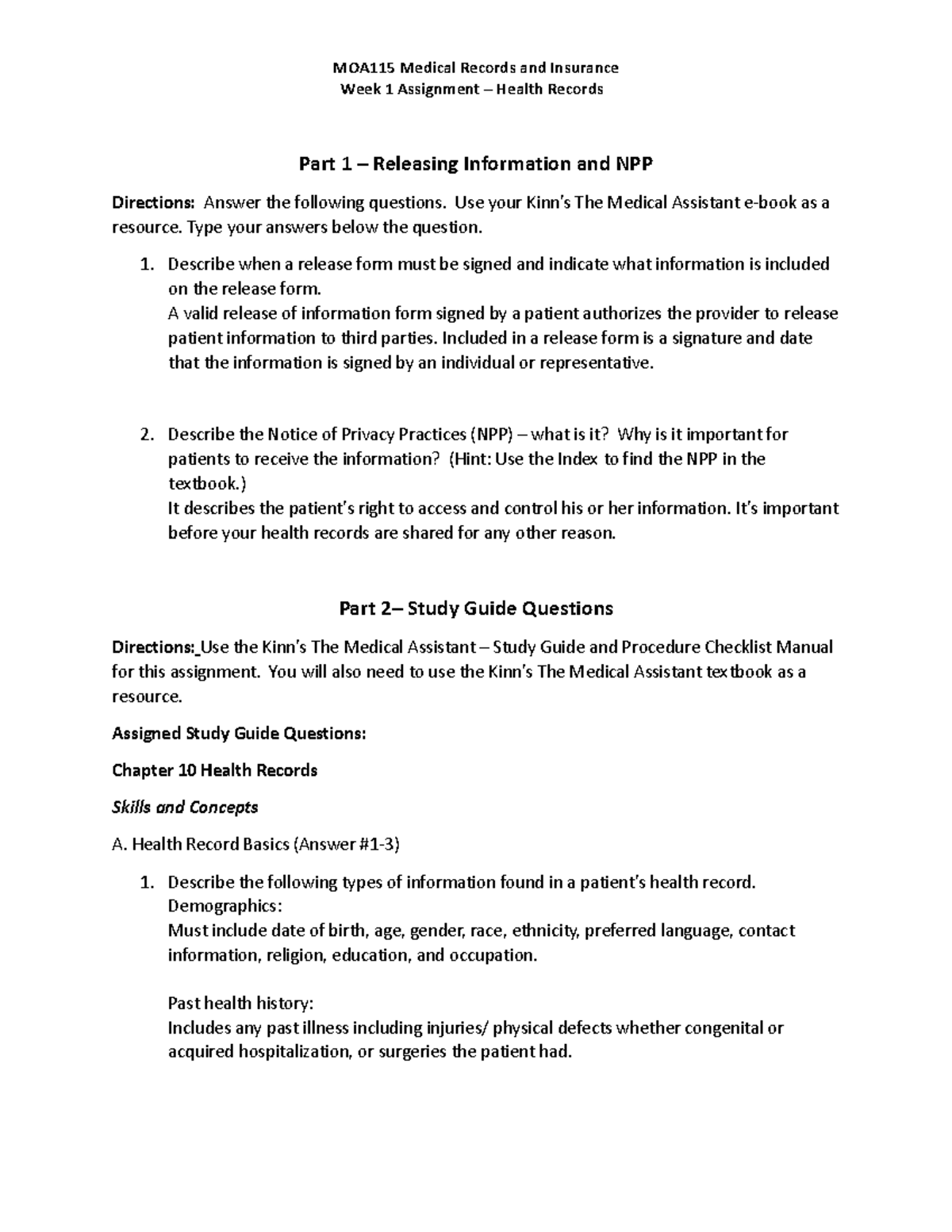 Wk1Assignment - classwork - Week 1 Assignment – Health Records Part 1 ...