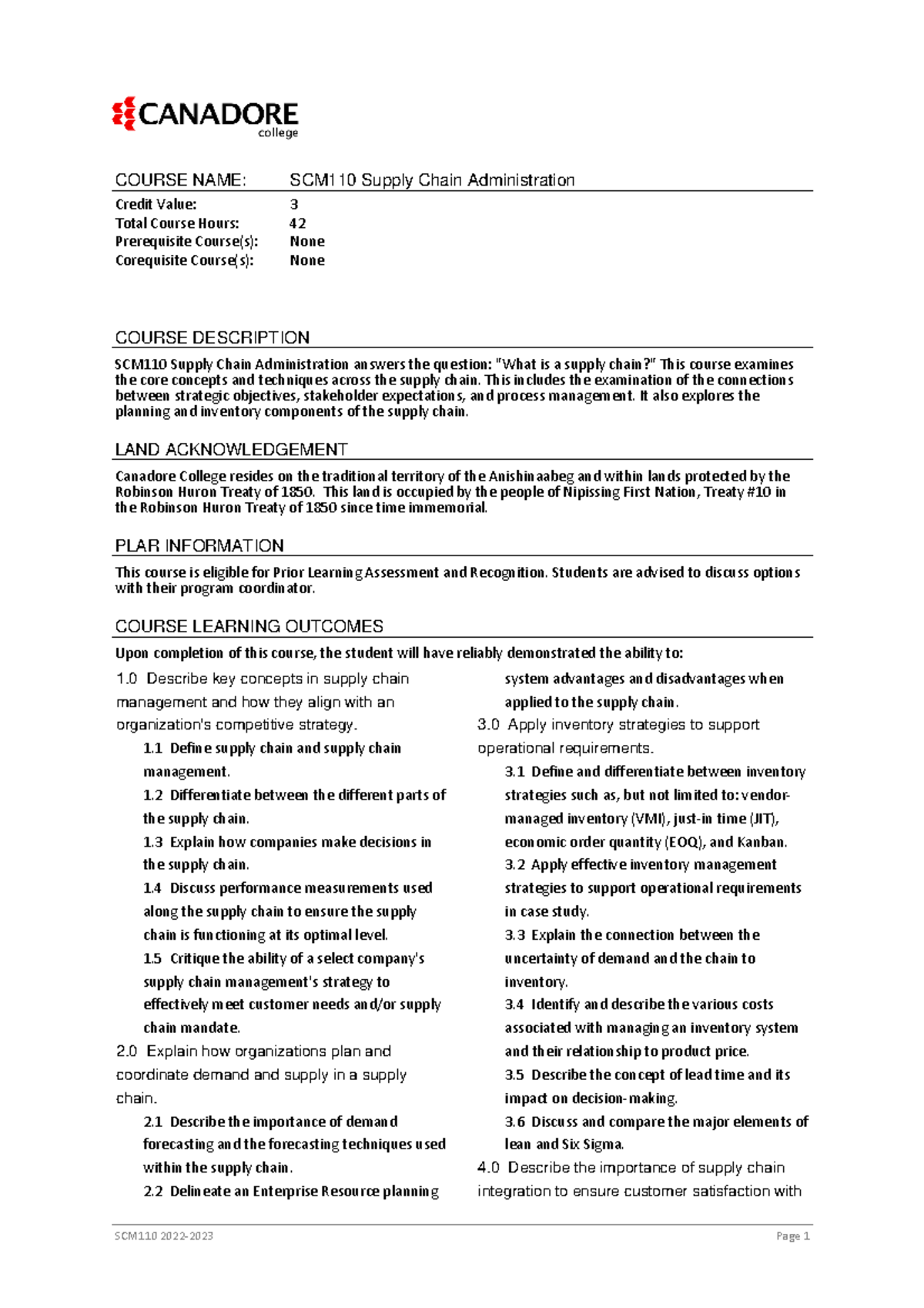 SCM110 2022-2023 Supply Chain Mang.pdf - COURSE NAME: SCM110 Supply ...